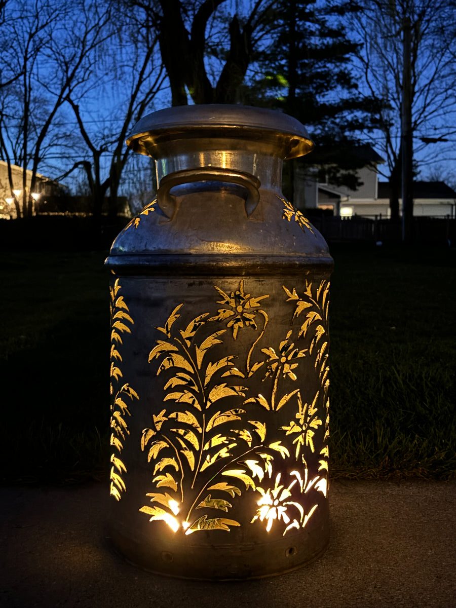 Vintage Milk Can Flower and Leaf Luminary – The Steelworker's Daughter