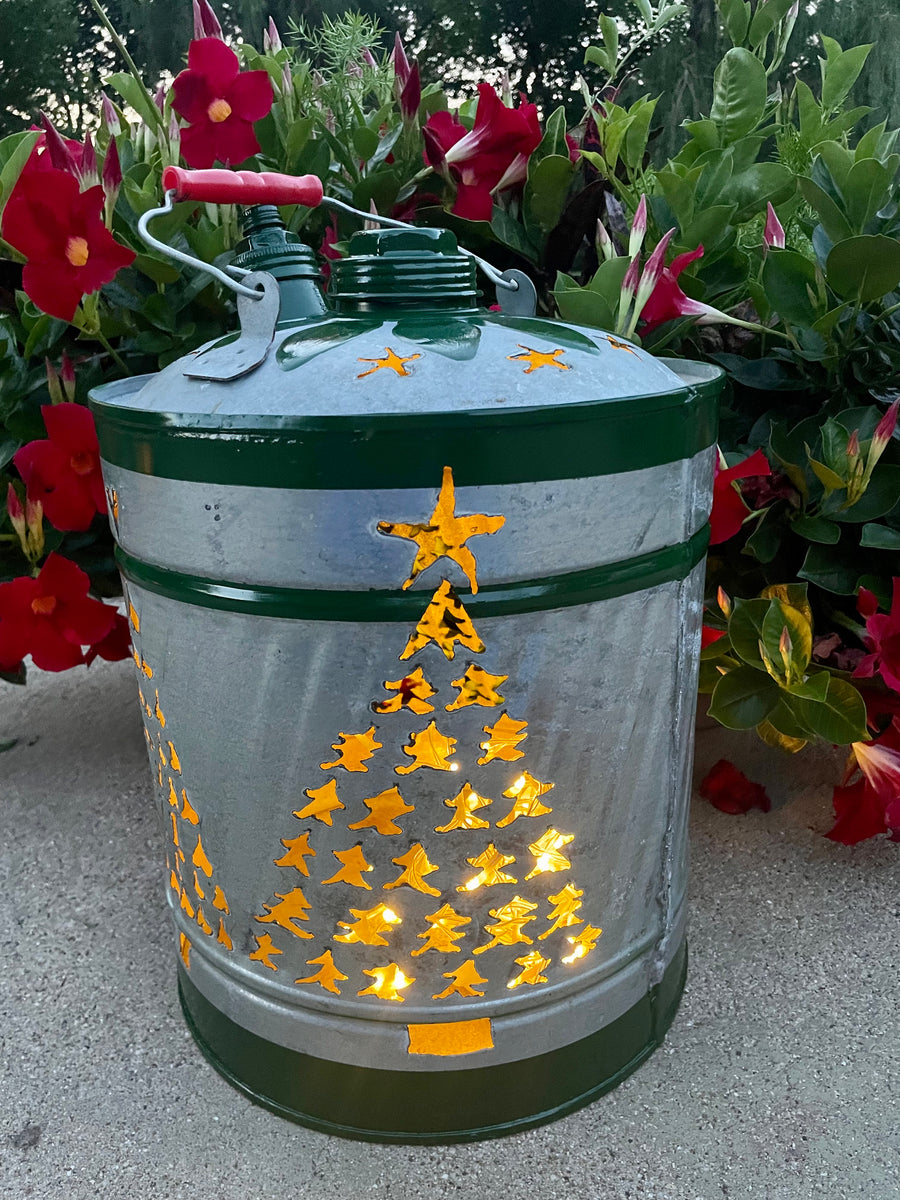 Large Christmas Tree Gas Can Luminary - Green Stripes – The Steelworker ...