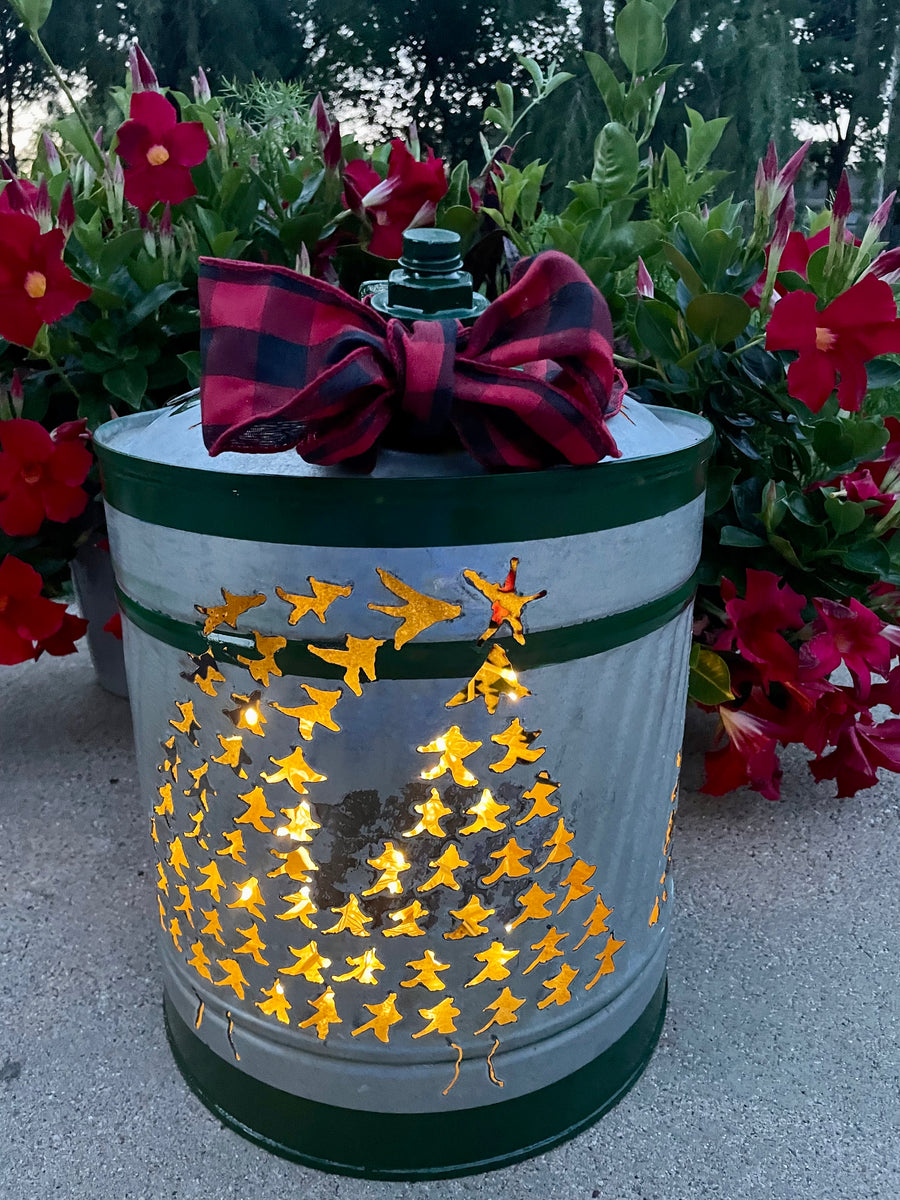Large Christmas Tree Gas Can Luminary - Green Stripes – The Steelworker ...